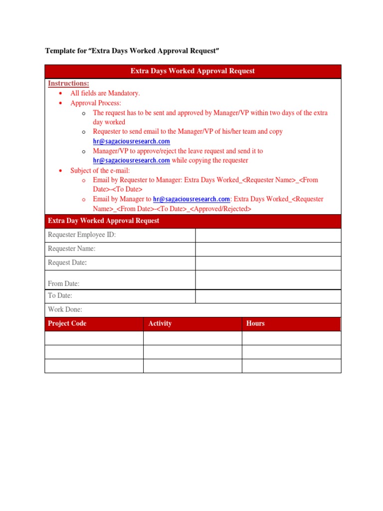 Template For Extra Days Worked Request | PDF