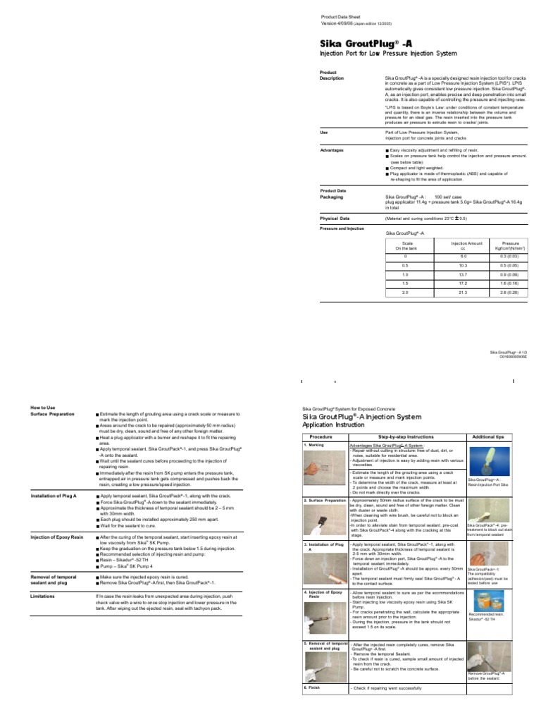 Sika PDS - E - Sika GroutPlug - A | PDF | Pressure | Epoxy
