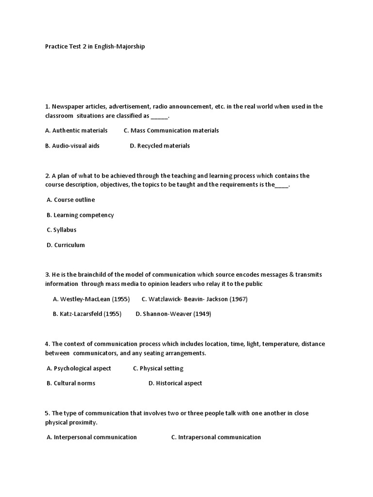 Practice Test 2 in English | PDF | Speech | Interpersonal Communication