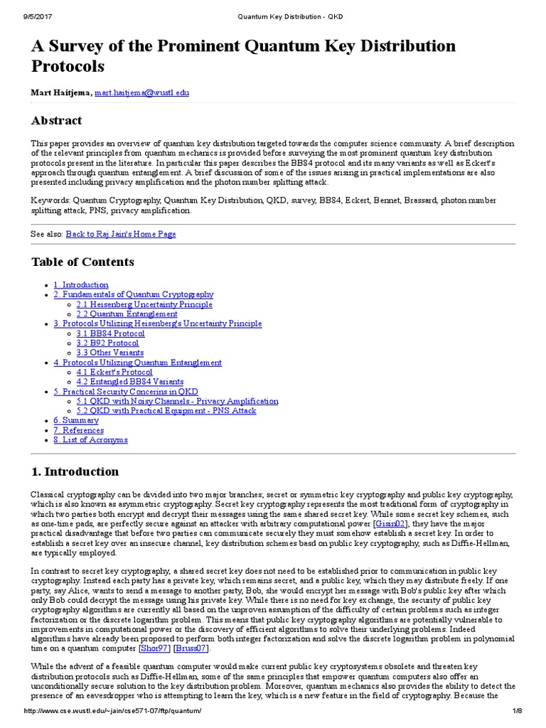 Quantum Key Distribution - QKD | PDF | Public Key Cryptography ...