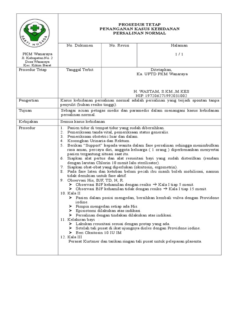 SOP Persalinan Normal | PDF