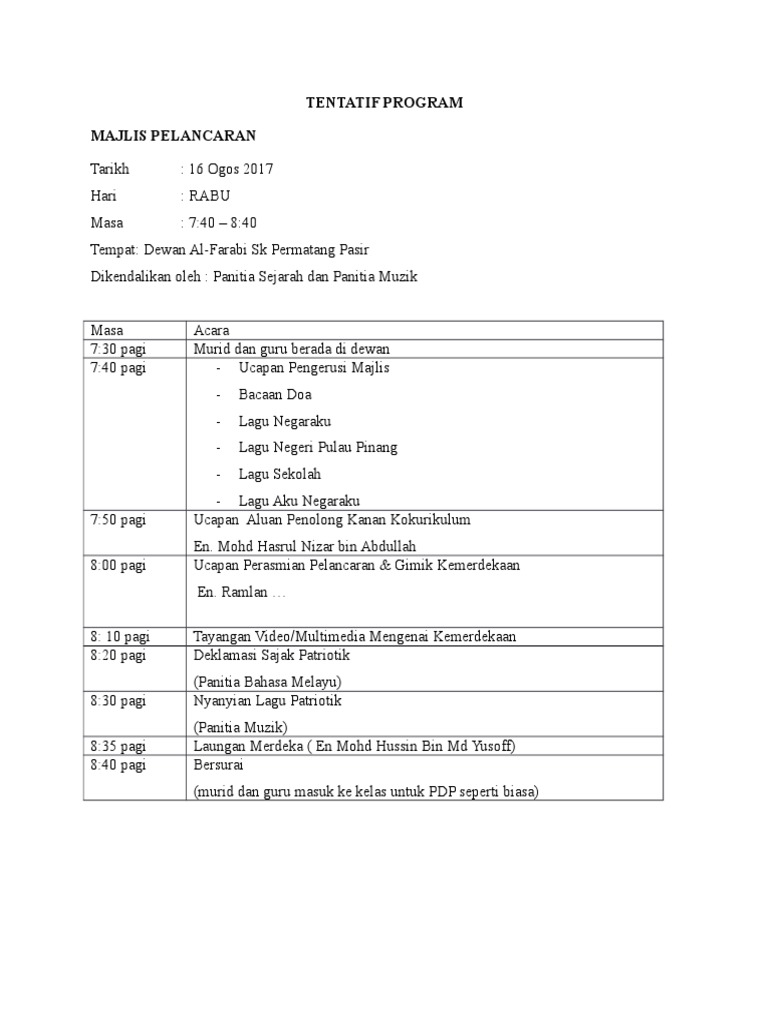 TENTATIF PROGRAM Pelancaran Merdeka | PDF