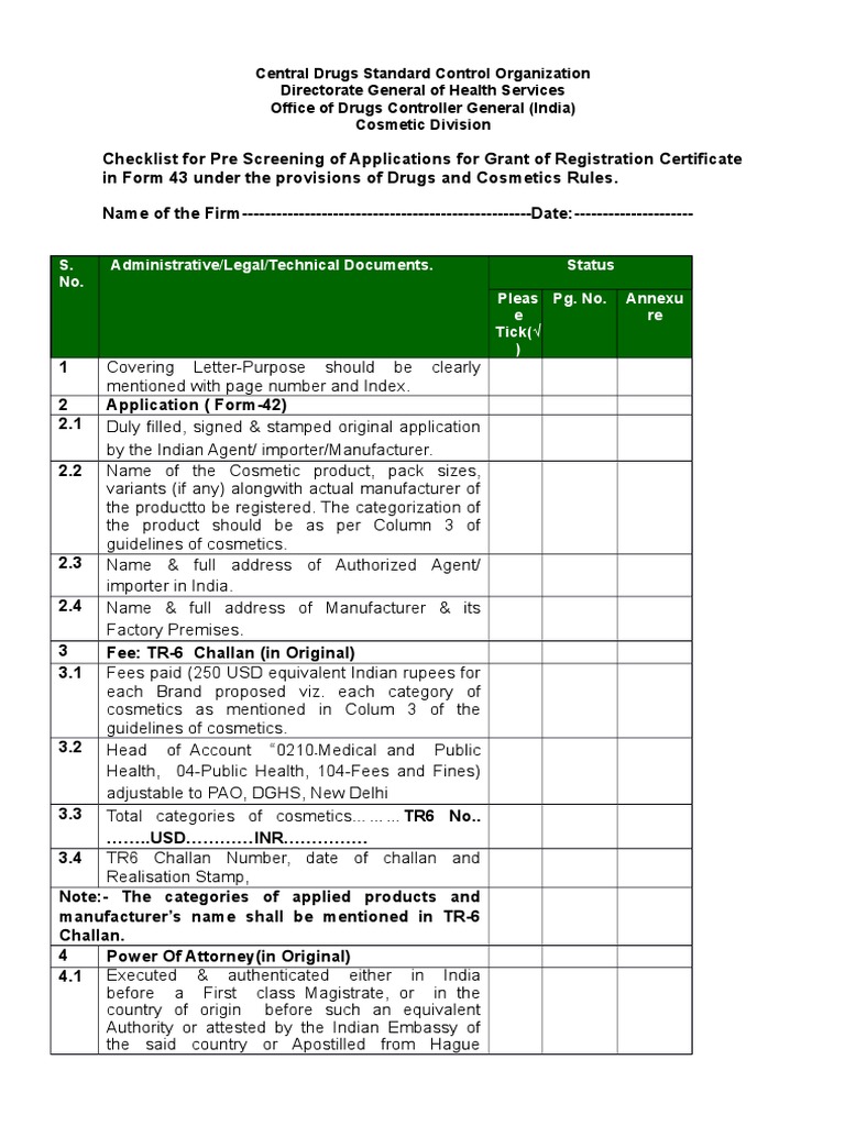 2014 Revised Pre-Screening Checklist - Cosmetics Division | PDF | Power ...