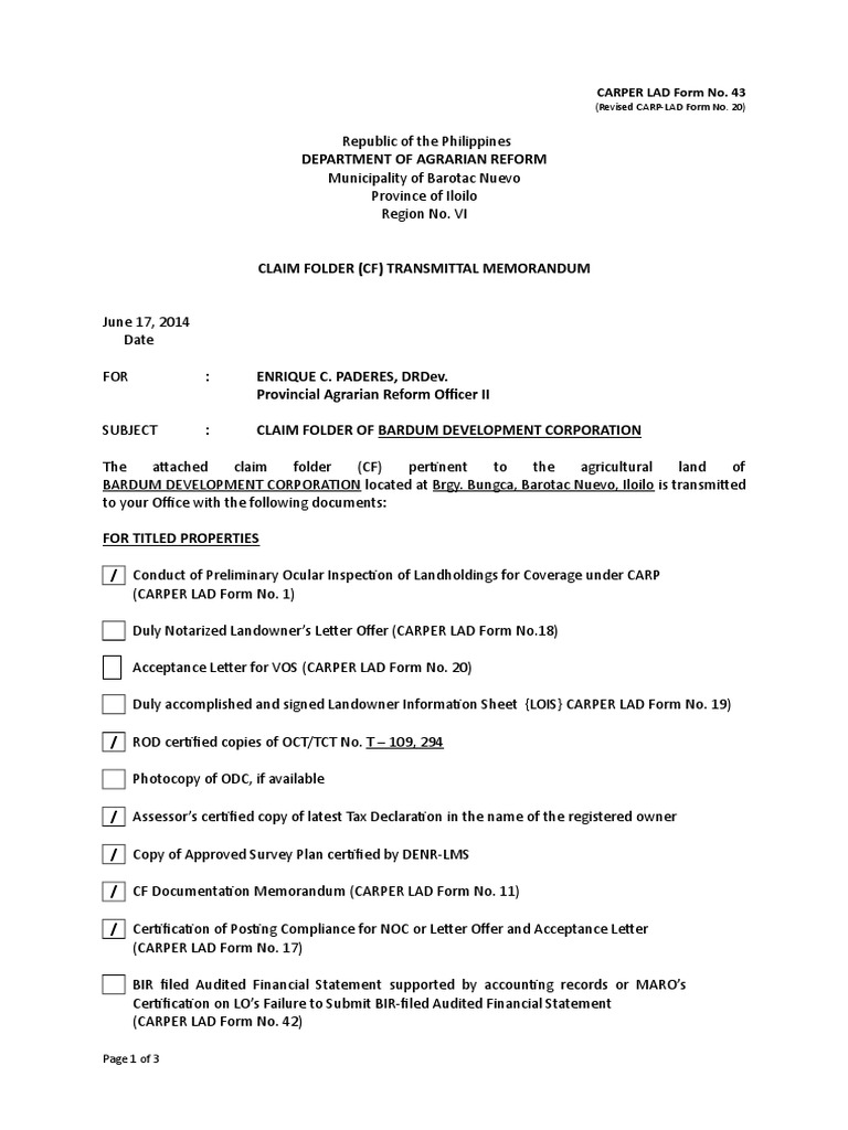 CARPER LAD Form No. 43 | Government | Politics