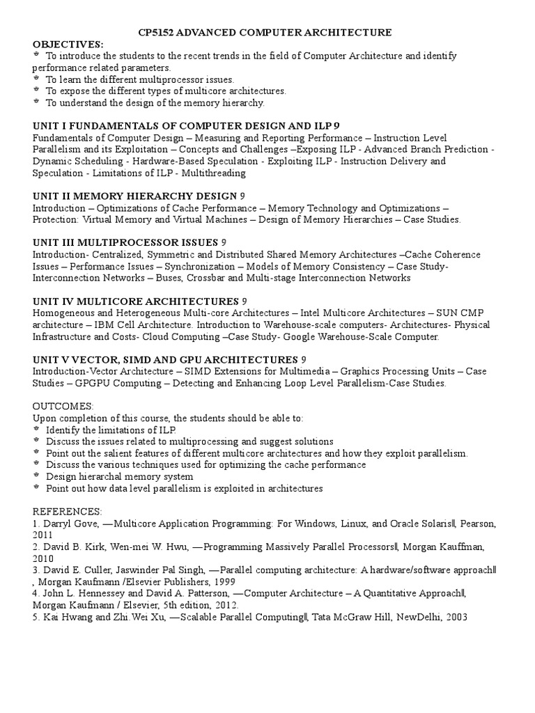 Cp5152 Advanced Computer Architecture | PDF | Multi Core Processor | Parallel Computing