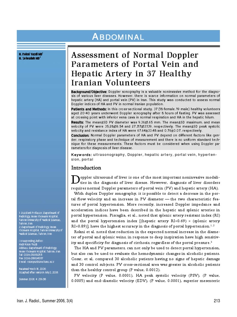 Normal Doppler Indices of Portal Vein | PDF | Medical Ultrasound | Vein