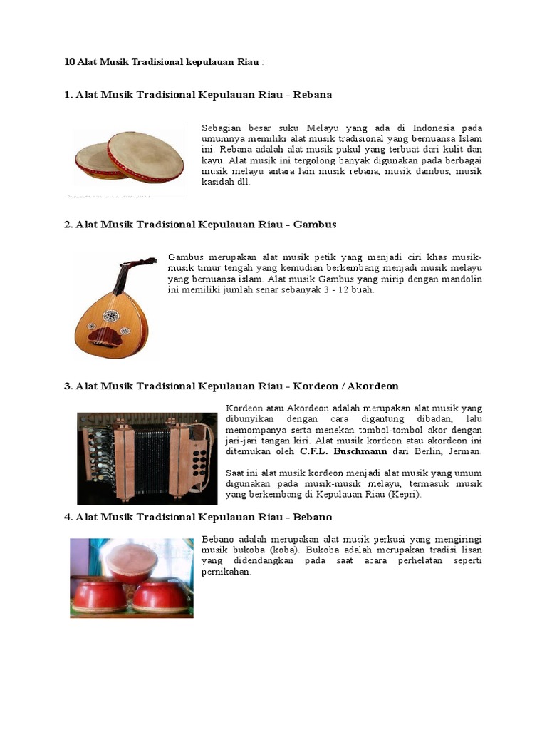 Traditional Musical Instruments of the Riau Archipelago | PDF