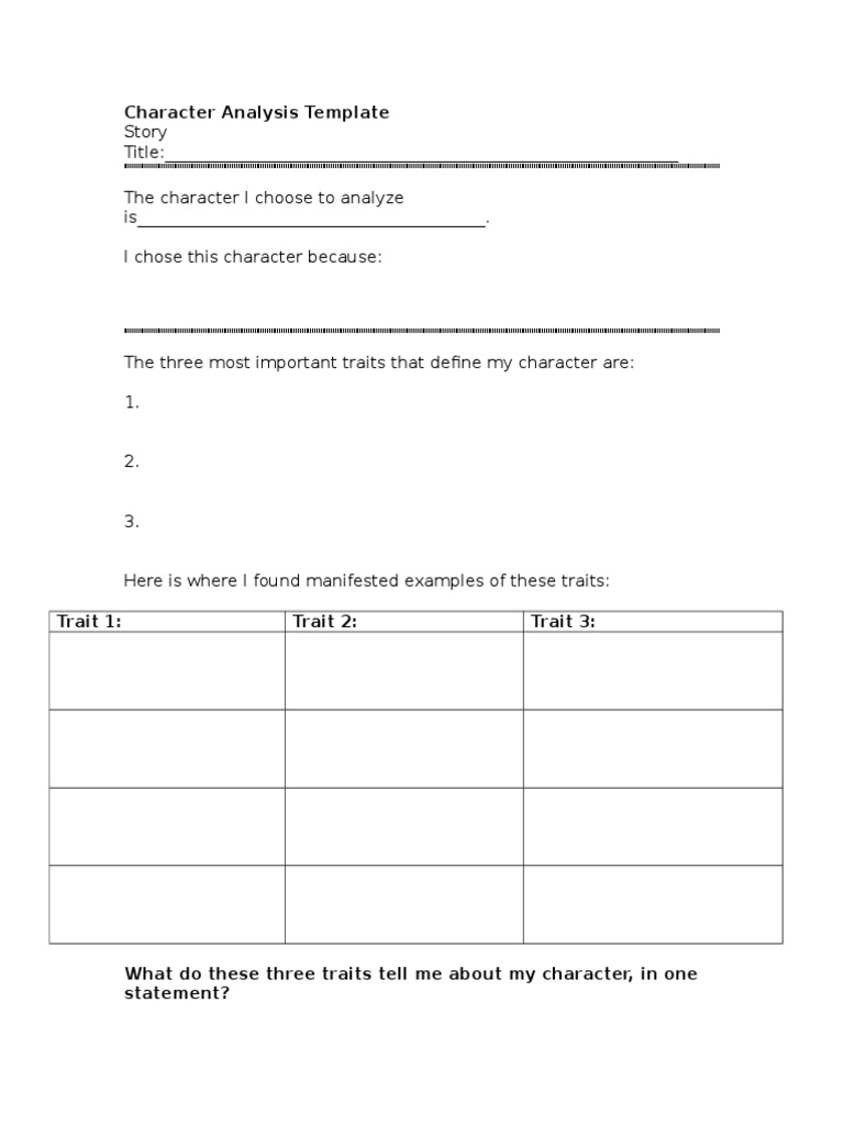 Character Analysis Template | PDF