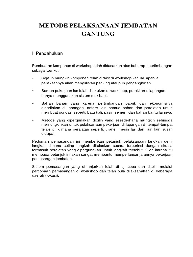 Metode Pelaksanaan Jembatan Gantung | PDF | Griya & Taman | Teknologi & Rekayasa