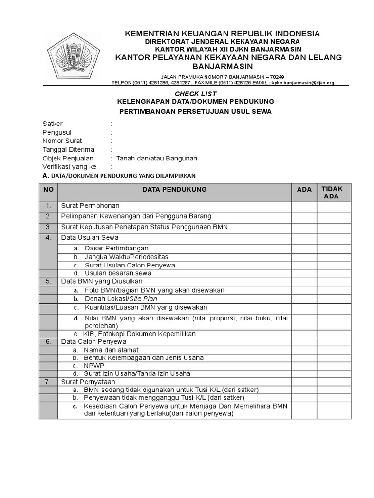 Checklist Sewa | PDF