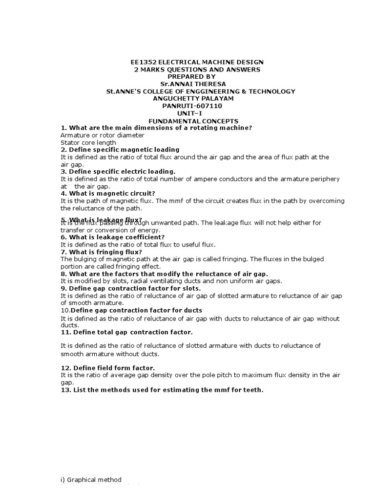 Ee1352 Electrical Machine Design-2 Marks Question Bank - Transformer ...