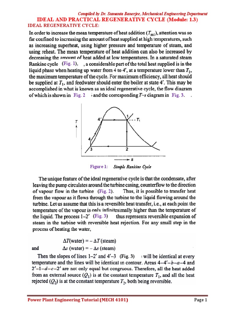 Regenerative Cycle in Power Plants | PDF | Engineering | Science