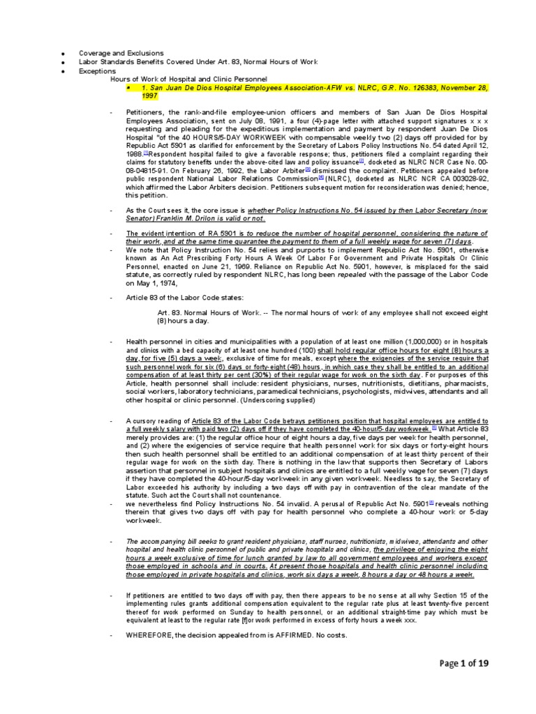 RA 5901: Hospital Work Hours Clarified | PDF | Strike Action | Overtime