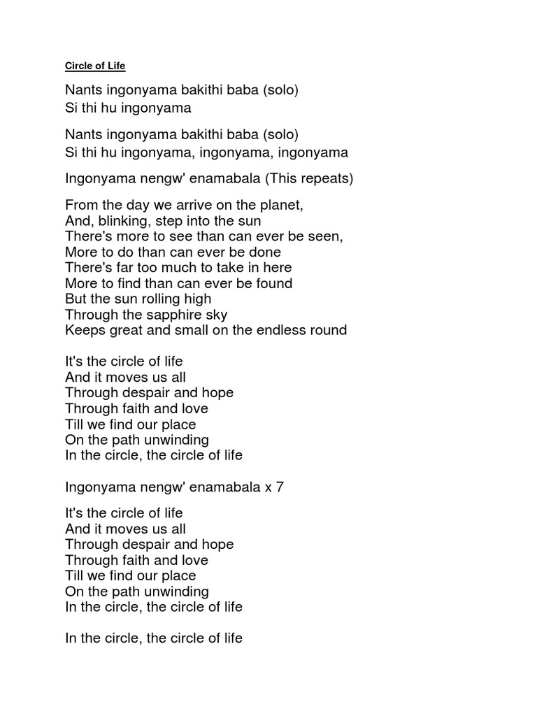 Circle of Life Lyrics Meaning | PDF