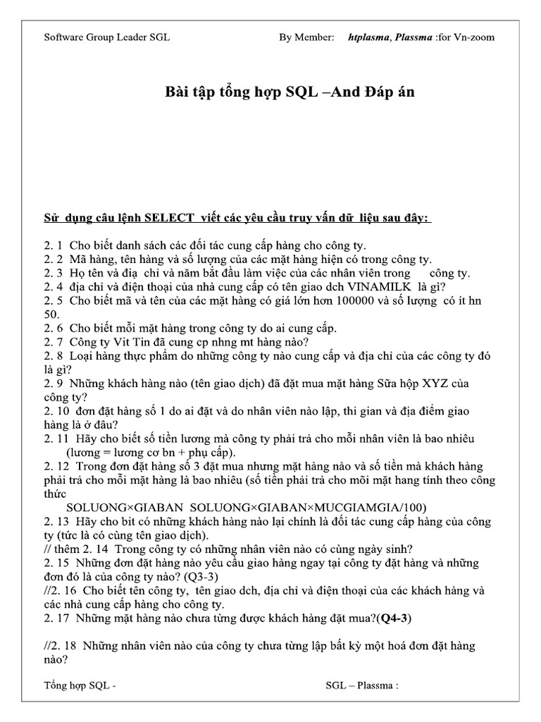 Bai Tap SQL Server | PDF