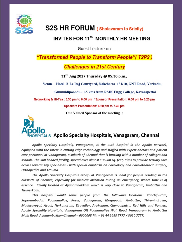 S2S HR Meet - 31st Aug Invitation | PDF | Hospital | Economies