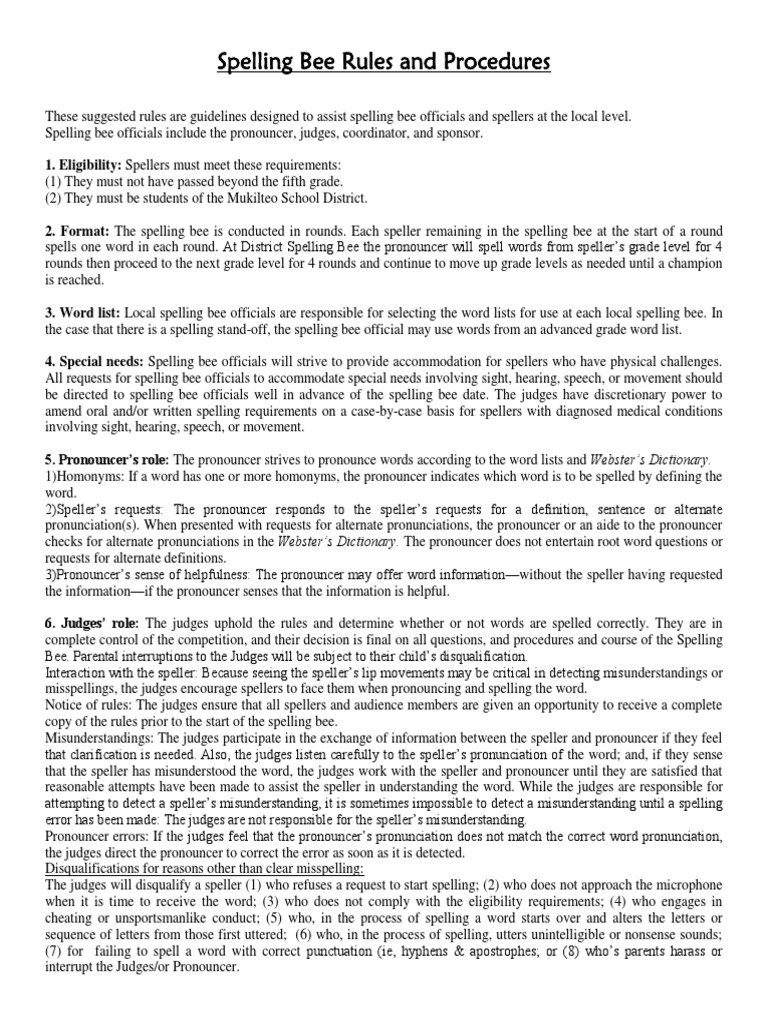 Spelling Bee Rules and Procedures | PDF | Spelling | Special Education