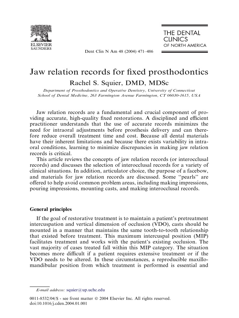 Jaw Relation Records for Fixed Prosthodontics | Mouth | Dentistry