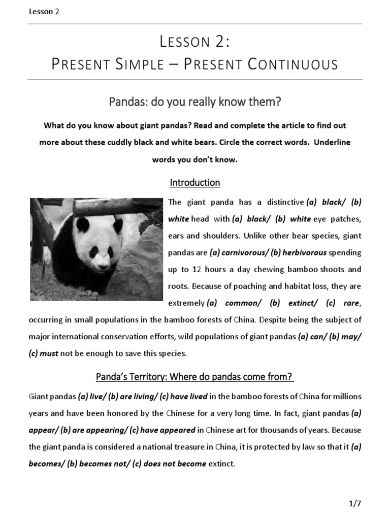Lesson 2 - Present | PDF | Giant Panda | Bears