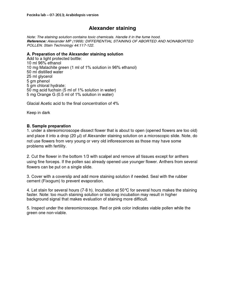 Protocol for Staining Arabidopsis Anthers with Alexander Stain to ...