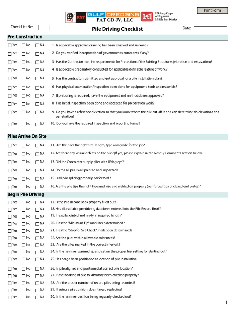 Checklist Pile Driving 1 | PDF | Deep Foundation | Economic Sectors