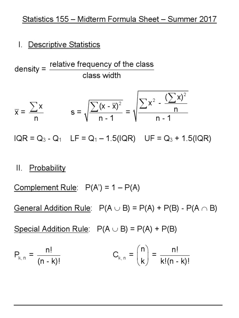 Formula Sheet Midterm | PDF | Conceptual Model | Teaching Mathematics