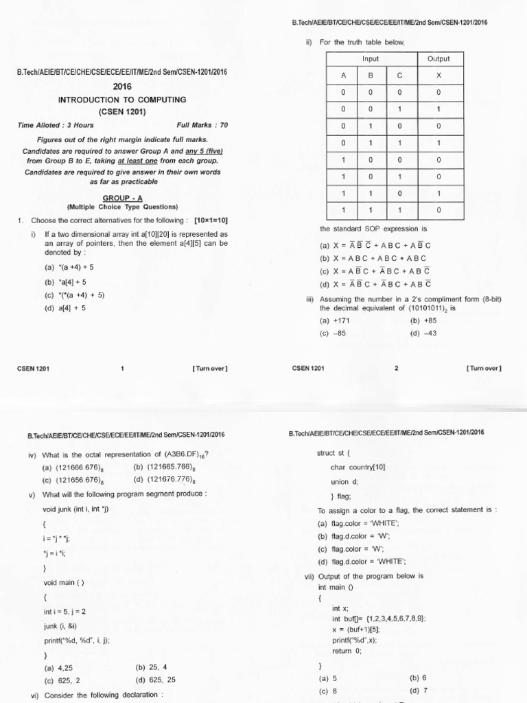 Csen 1201 Pdf C Programming Language Computer Science 