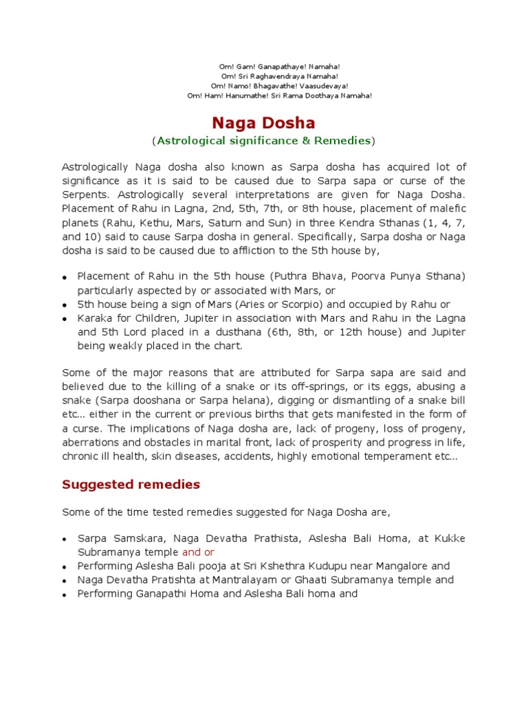 Naga Dosha - Astrological Significance and Remedies | PDF | Planets In ...