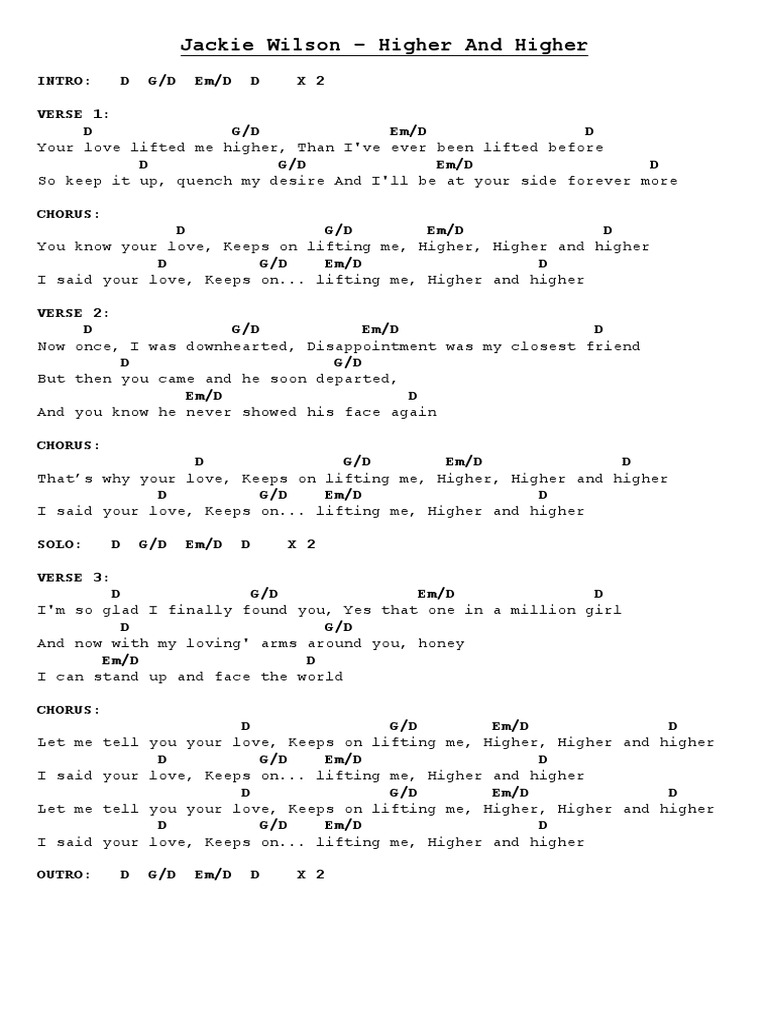 Jackie Wilson's "Higher and Higher" Lyrics | PDF | Song Structure | Pop ...
