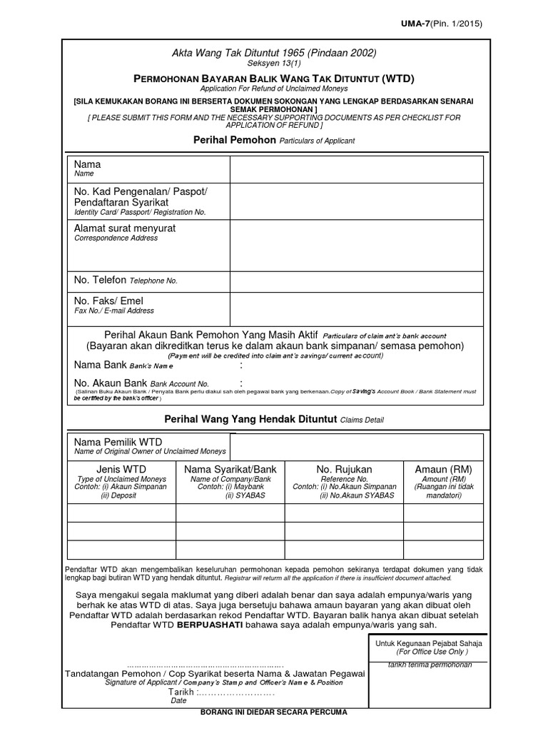 Borang UMA 7 PDF | PDF