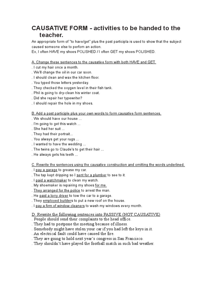 CAUSATIVE Exercises | PDF