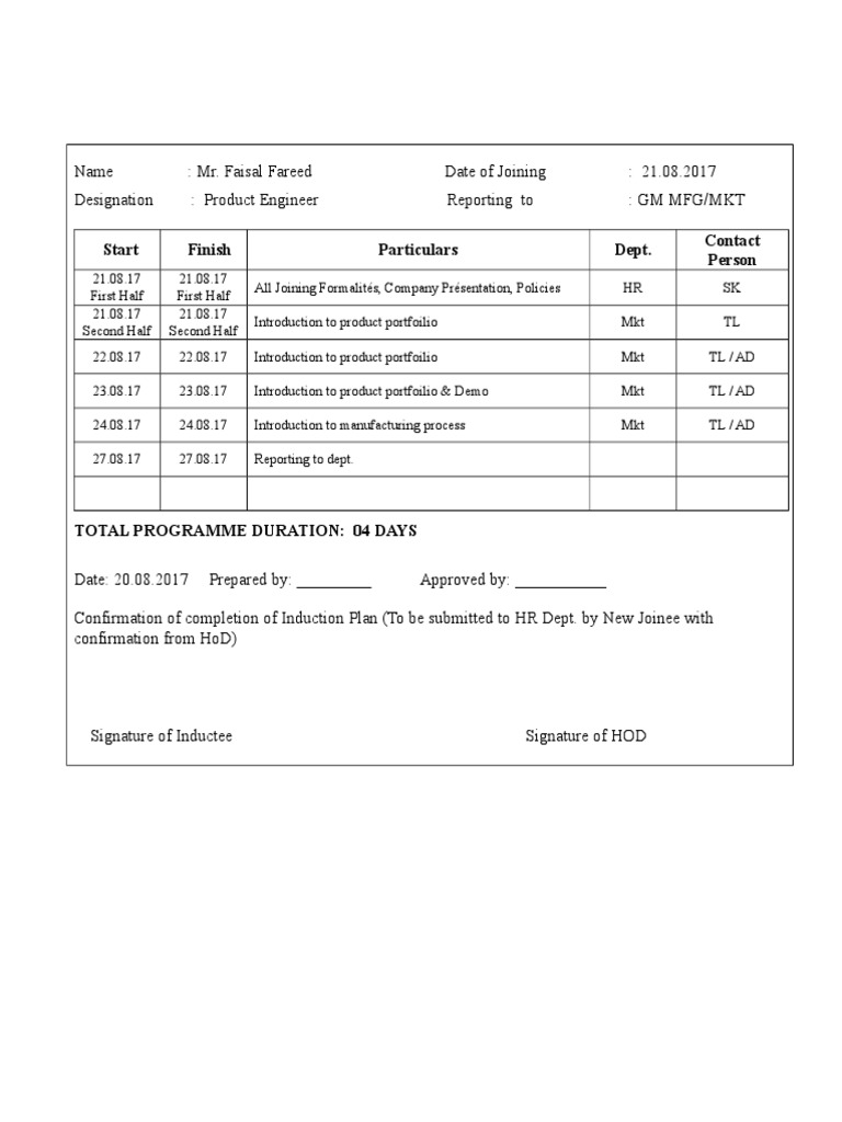 Start Finish Particulars Dept. Contact Person | PDF