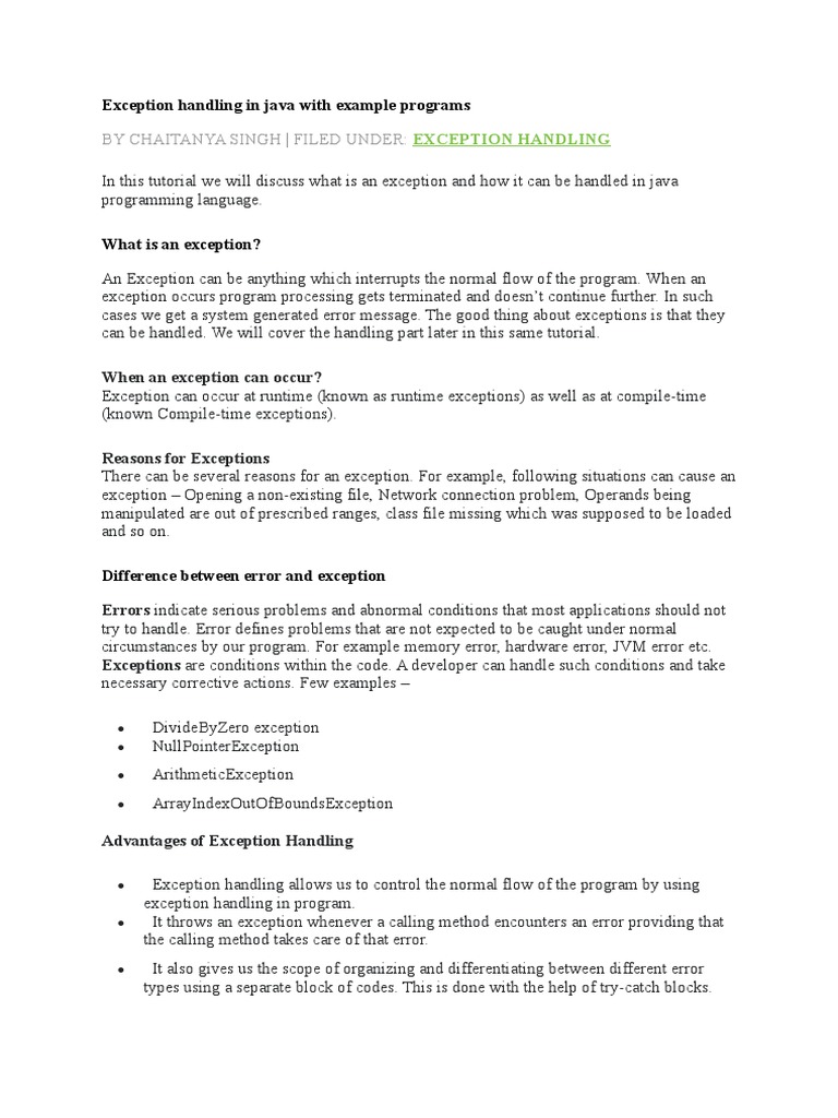 Exception Handling in Java | PDF | Java (Programming Language ...