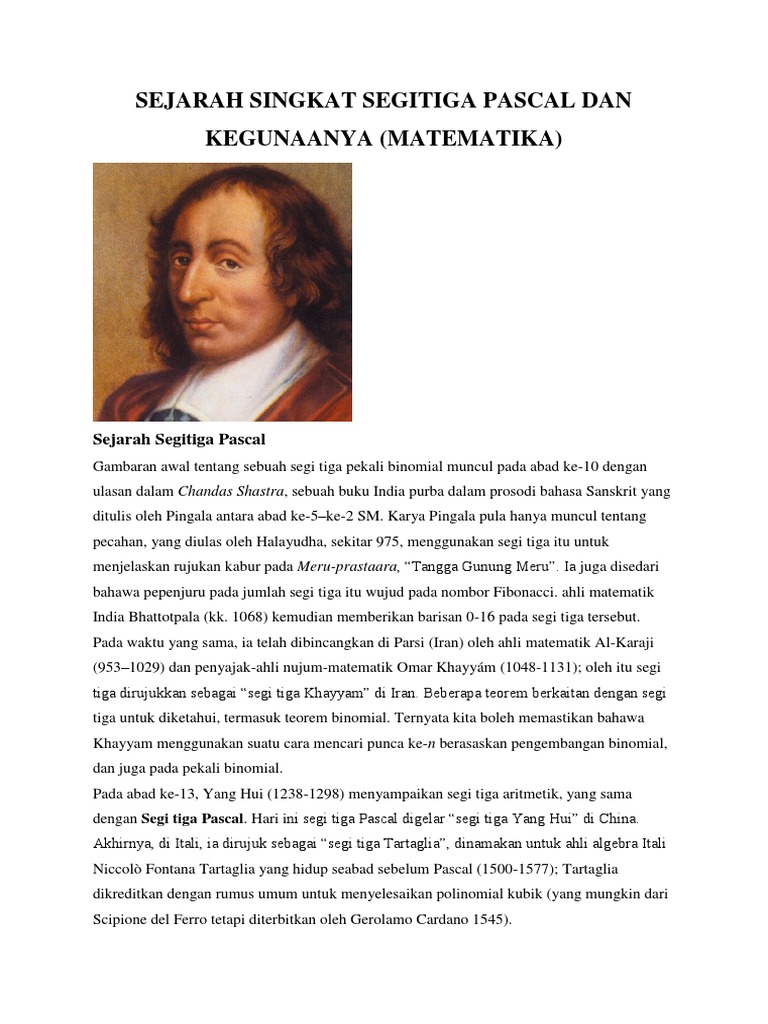 Sejarah Singkat Segitiga Pascal Dan Kegunaanya | PDF