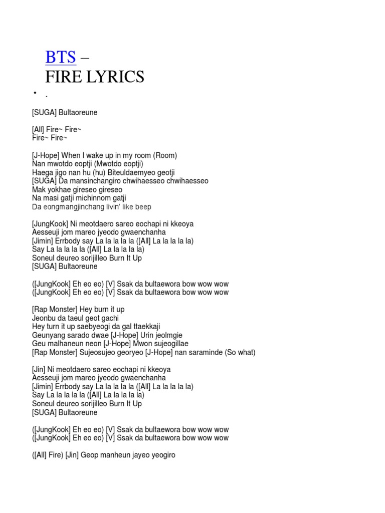 Bts Fire Lyrics Pdf