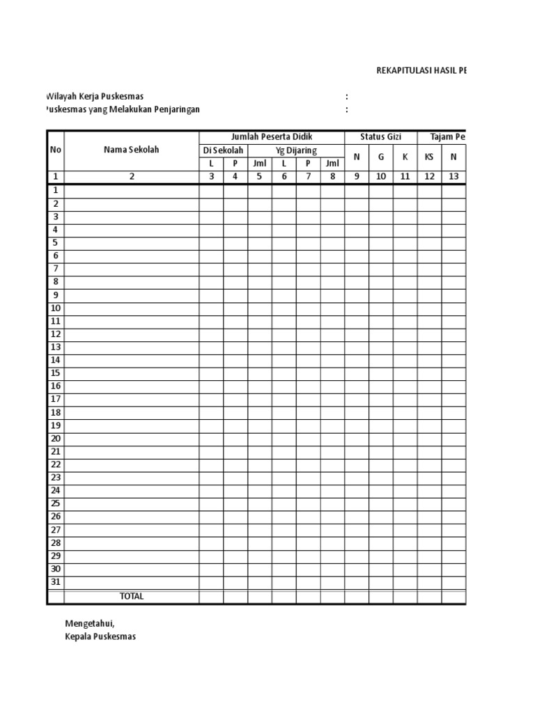 Form Rekap Hasil Penjaringan | PDF