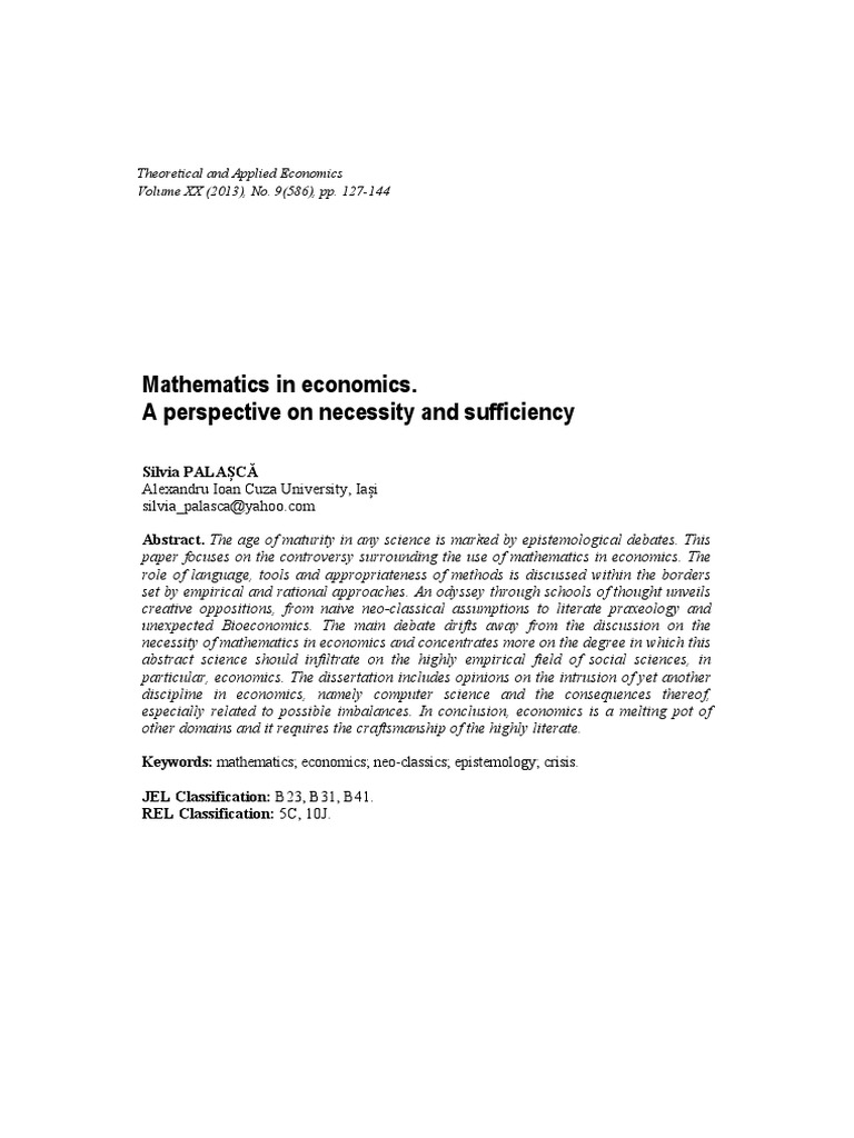 Mathematics in Economics. A Perspective On Necessity and Sufficiency ...