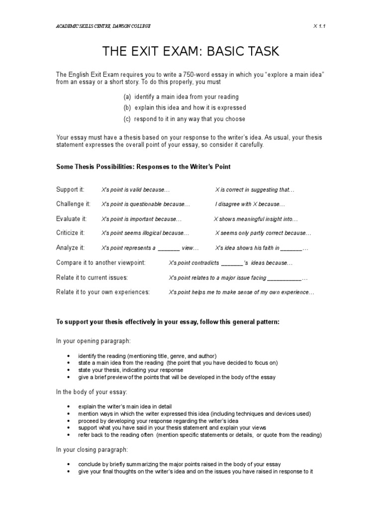 Essay Writing for Dawson Exit Exam | PDF | Essays | Paragraph