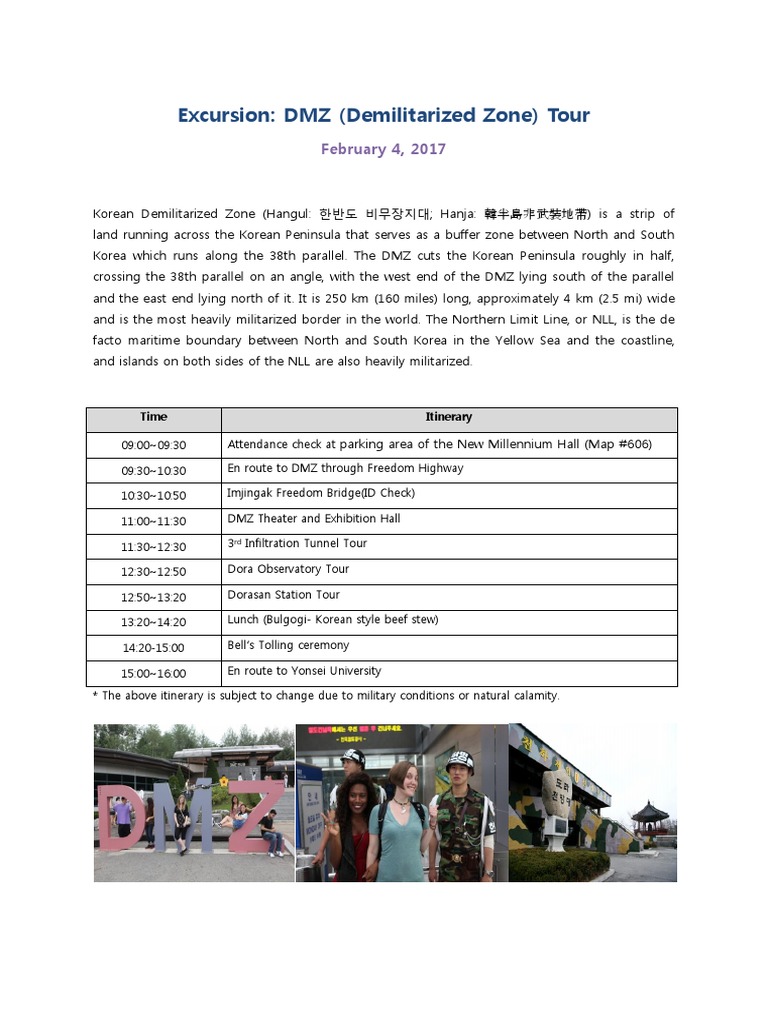 Excursion: DMZ (Demilitarized Zone) Tour: February 4, 2017 | PDF