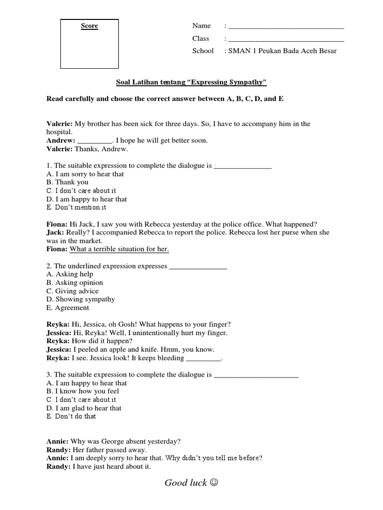 Contoh Soal Expression Of Sympathy - Pembahasan Soal