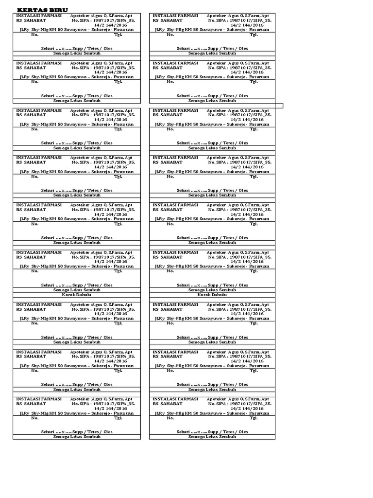 Etiket Biru Via Tabel | PDF