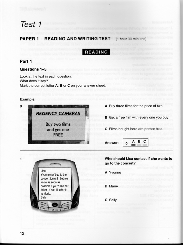 Cambridge PET Exam Book 6 Test 1 | PDF