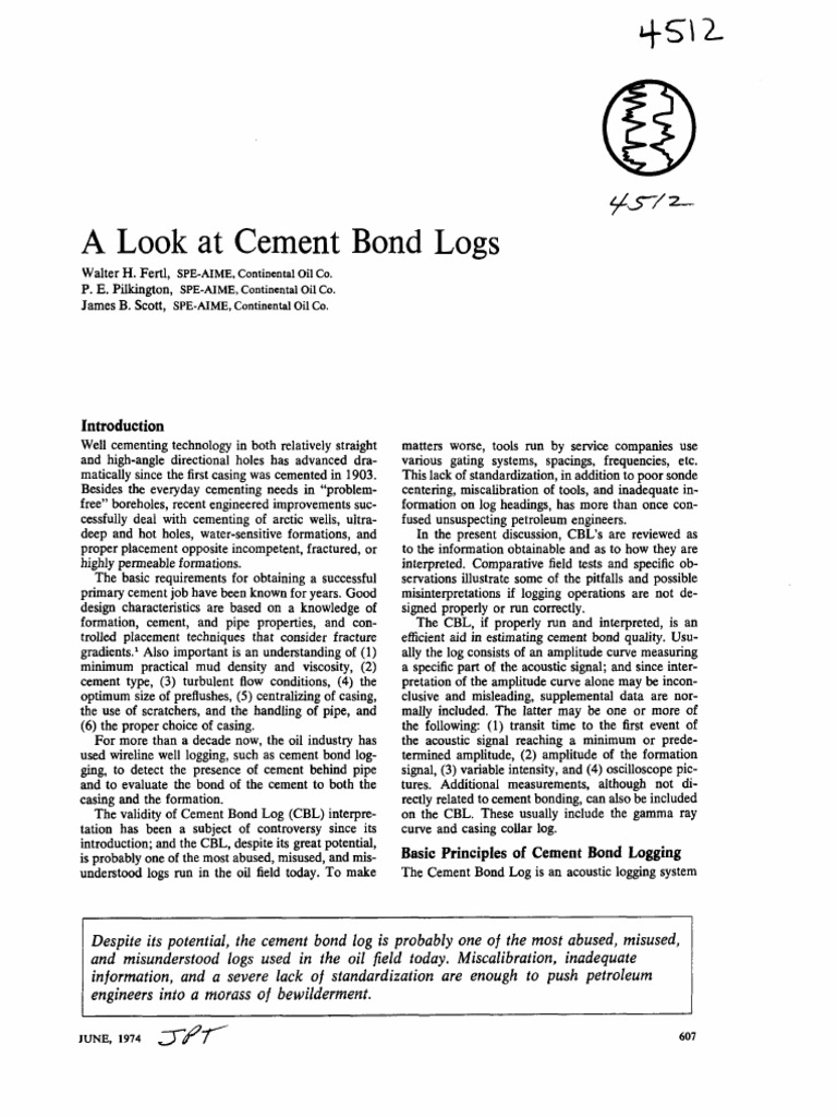 A Look at Cement Bond Log | PDF | Casing (Borehole) | Amplitude