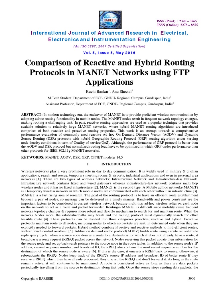 Comparison of Reactive and Hybrid Routing Protocols in MANET Networks ...