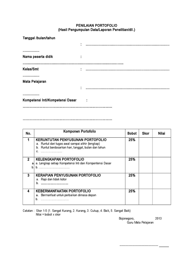 Contoh Format Penilaian Portofolio | PDF