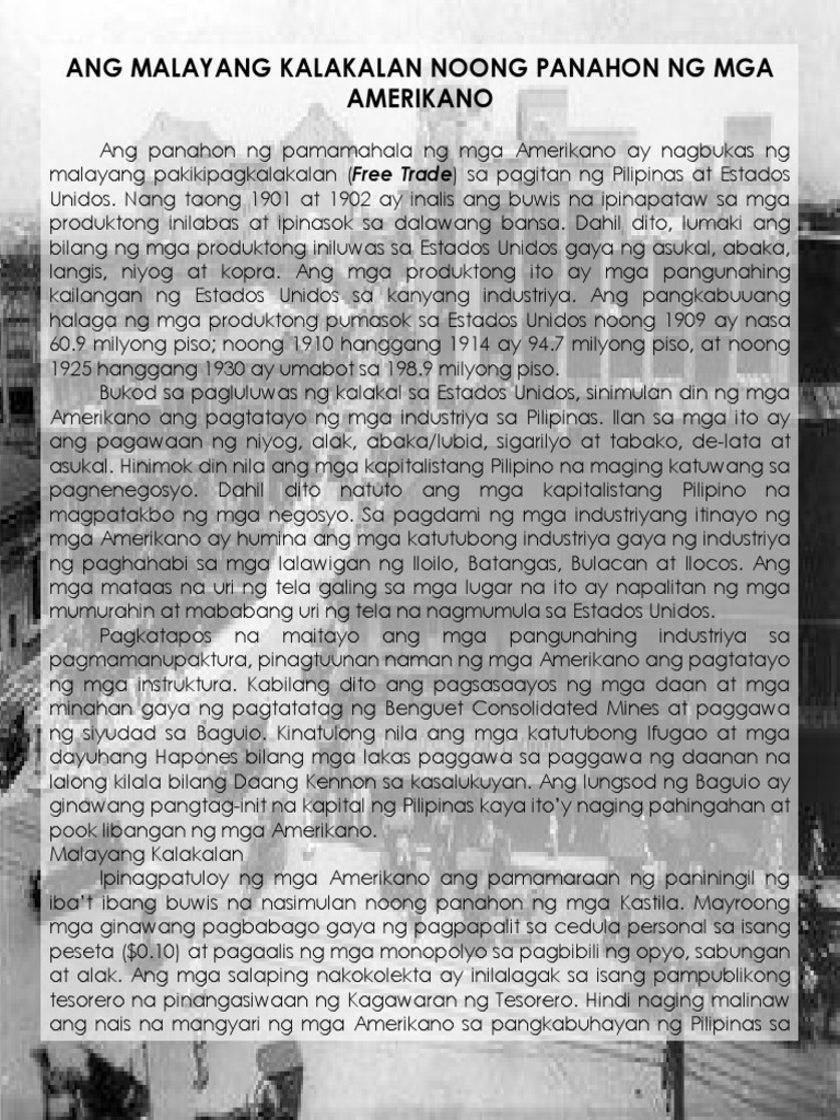 Ang Malayang Kalakalan Noong Panahon Ng Mga Amerikano