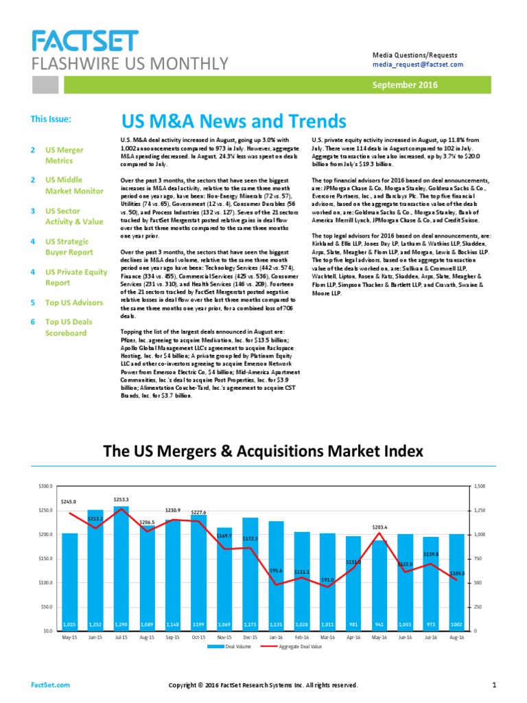 Flashwire US Monthly September-16 PDF | PDF | Chase Bank | Mergers And Acquisitions