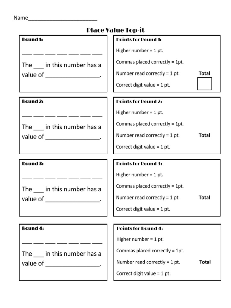 Name - Place Value Top-It | PDF