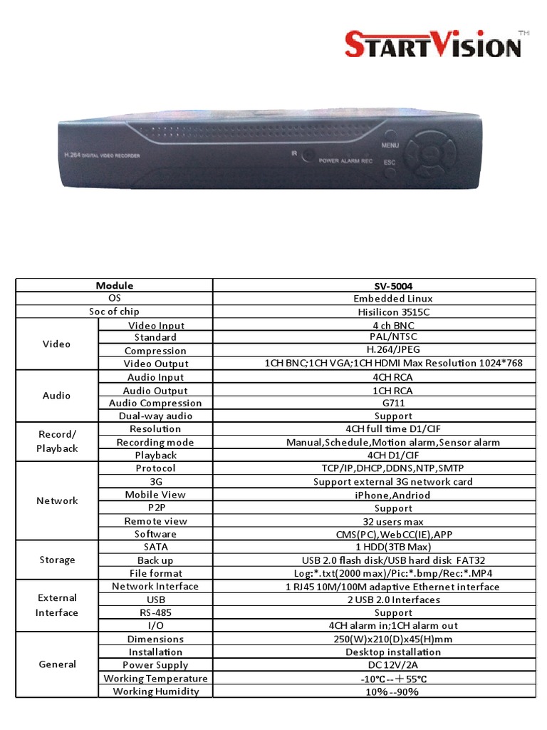 Starvision SV Dvrstandalone | PDF | Usb | Hdmi