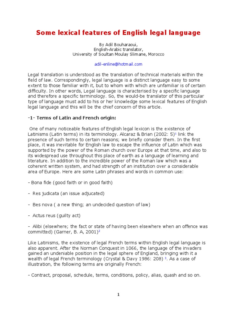 Lexical Features of English Legal Language: An Analysis of Terms ...